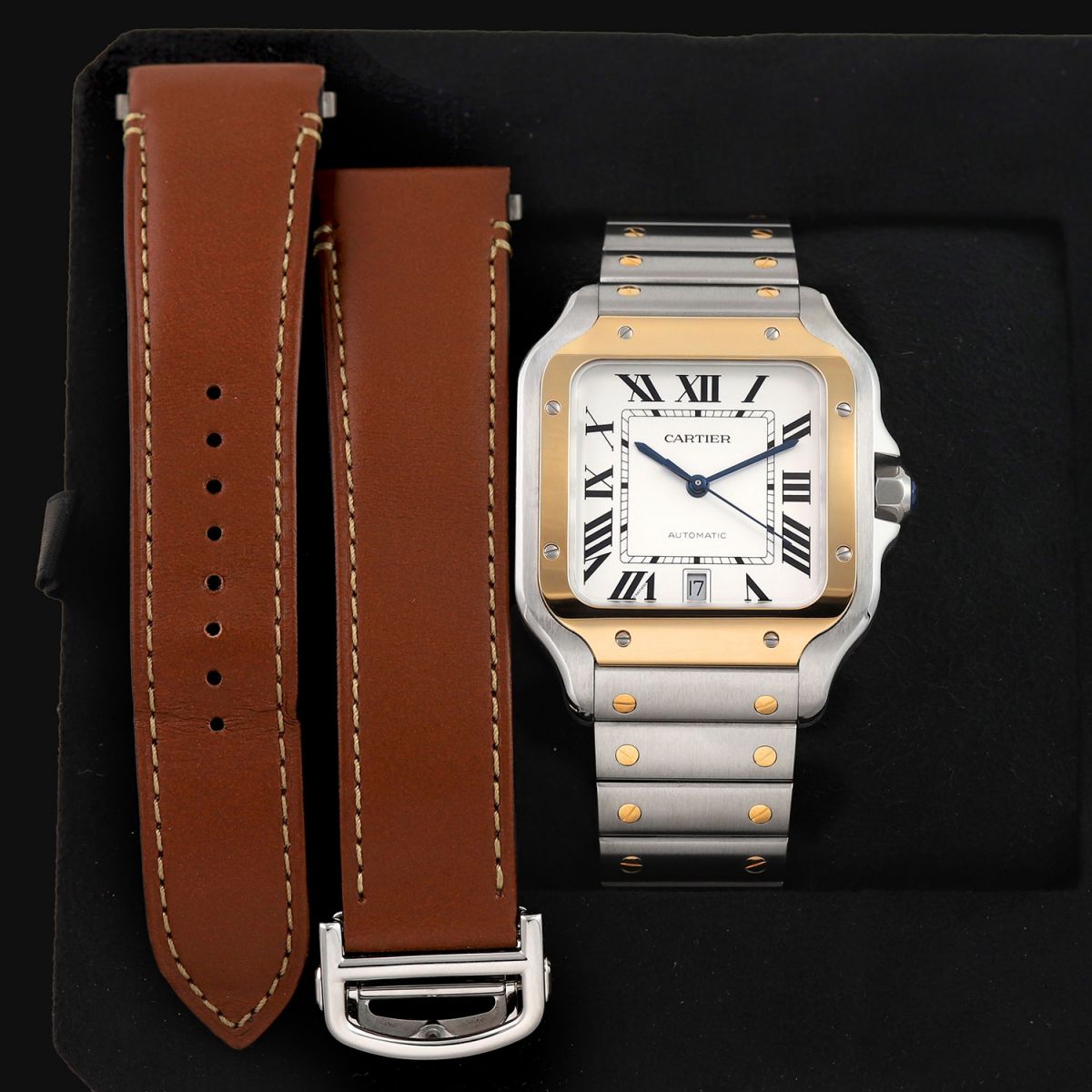 Pre-owned Cartier Santos De Cartier Large Steel & Gold W2SA0009